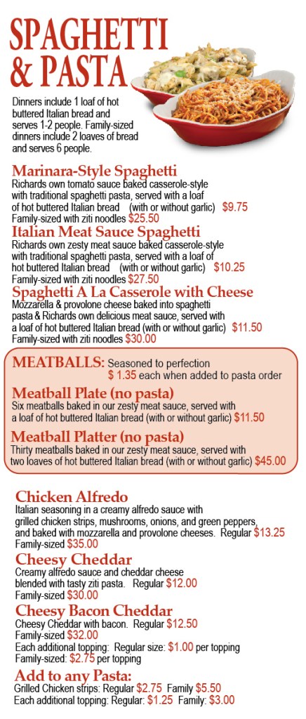 Menu - Richards Pizza